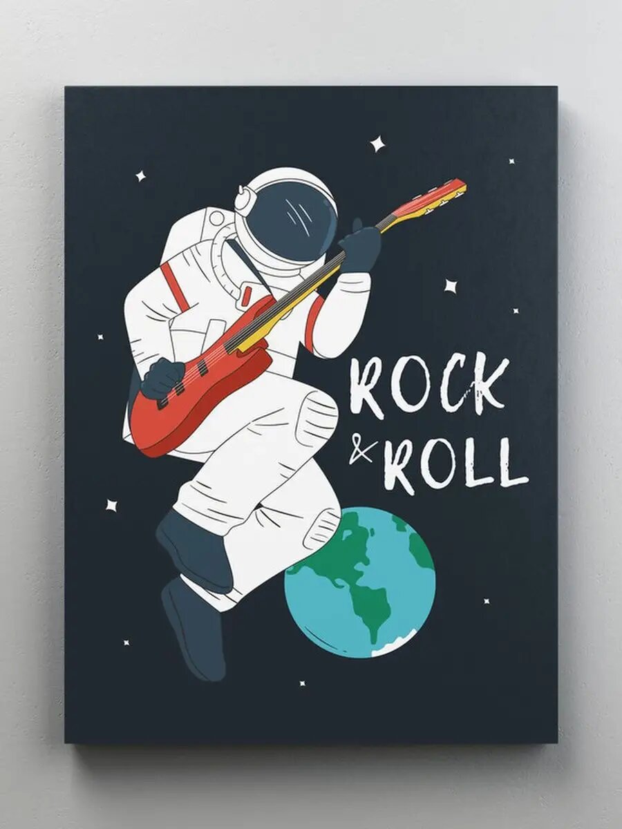 Интерьерная картина на холсте "Винтажный постер - астронавт с электрогитарой" размер 30x40 см