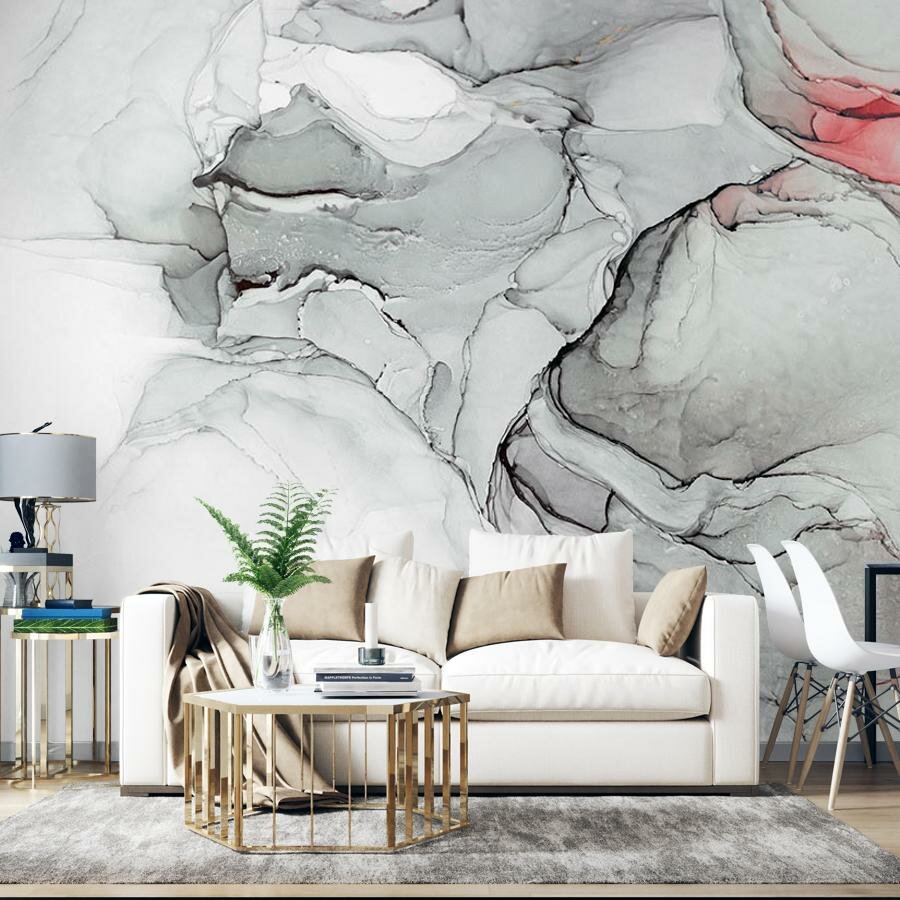 Фотообои Флюид арт серая акварель 9-1020-M-Флок 270 x 300 см (ВхШ) Бесшовные, флизелиновые, влагостойкие обои