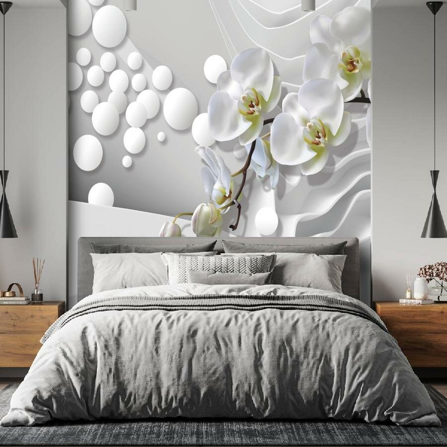 Фотообои Орхидея 3д 10-892-S-Холст 270 x 200 см (ВхШ) Бесшовные, флизелиновые, влагостойкие обои MasterFresok