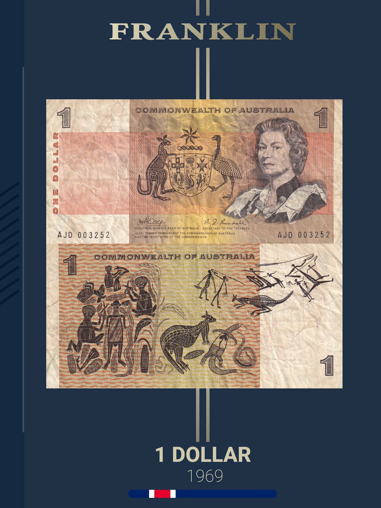 Банкнота Австралия 1 доллар 1969 год (F) Pick 37с