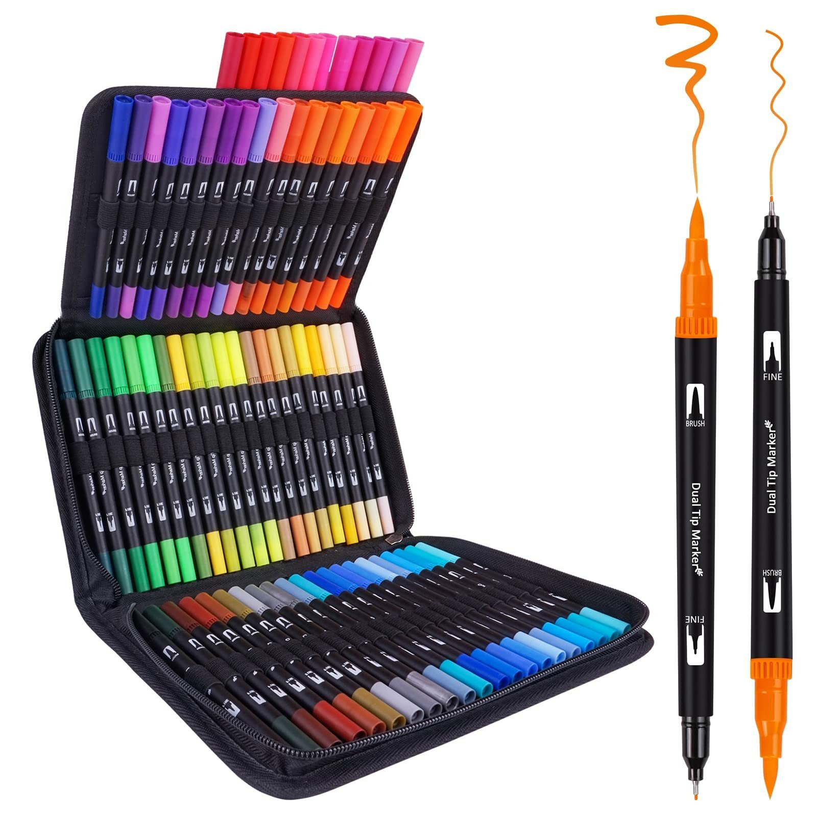 Маркеры с двумя наконечниками Dual Brush Marker Pens, набор 72 цветов, тонкий наконечник и кистевой наконечник, вес 1.57 фунта, размер упаковки 11.57 x 7.44 x 2.44 дюйма, количество товаров 1, тип наконечника Fine, размер линии 0.4 миллиметра, цвет