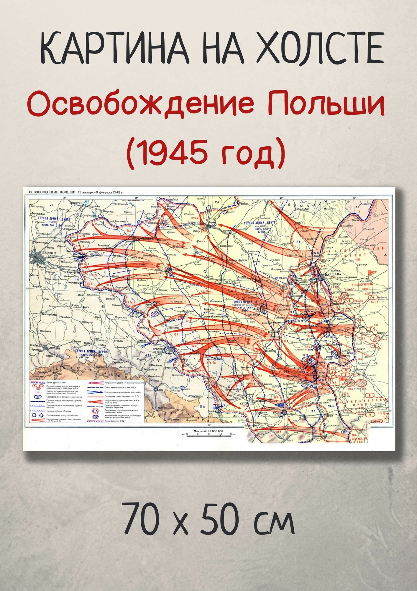 Картина с исторической схемой "Освобождение Польши" 70х50 см