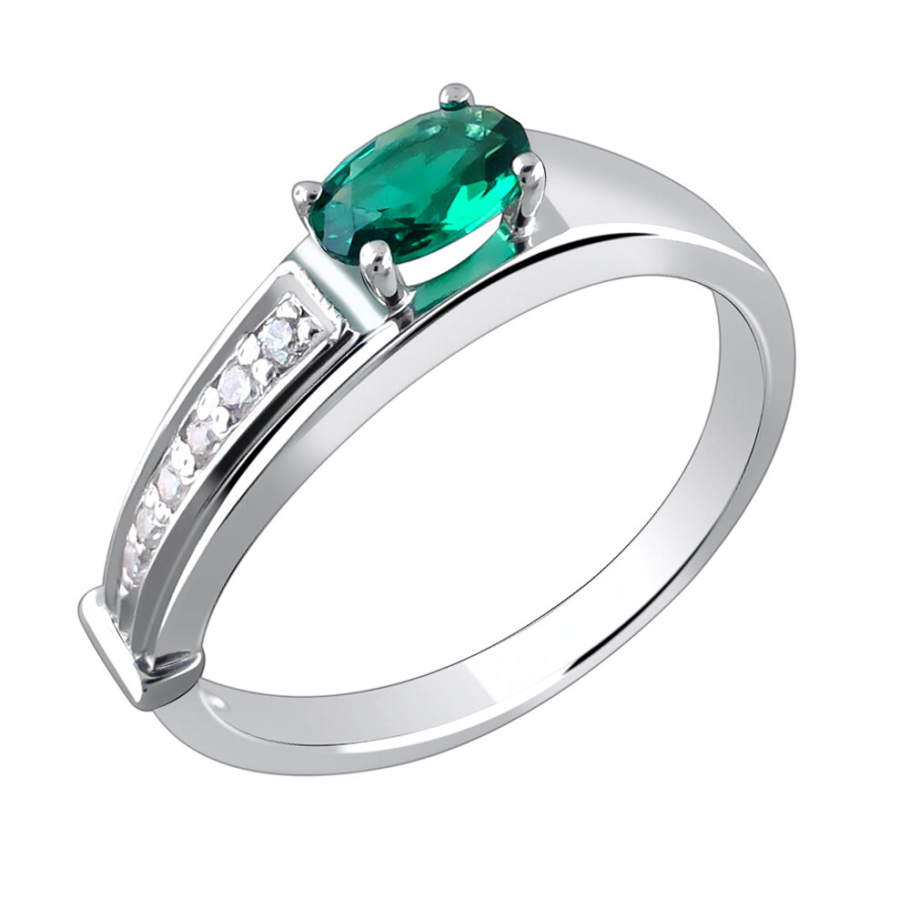 Кольцо, серебро, 925 проба, родирование, фианит, изумруд