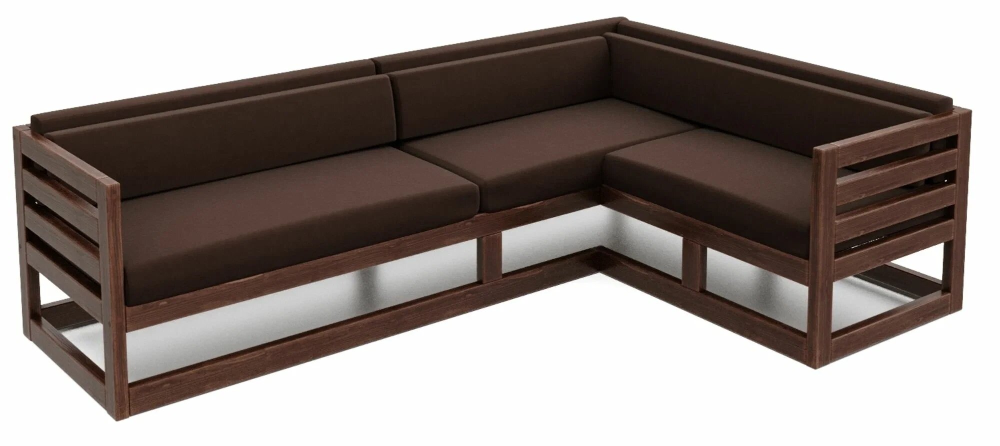Угловой садовый диван Arsko Магнус-У правый коричневый-орех, вельвет, массив дерева, офисный, для кафе и бара, скандинавский