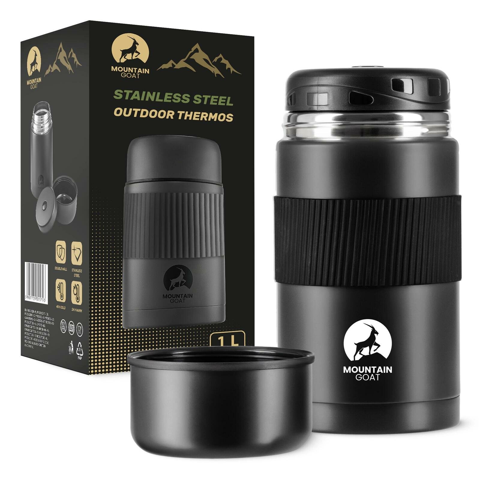 Decathlon Термос для еды MOUNTAIN GOAT 1000 мл, из нержавеющей стали, с регулировка давления, черный