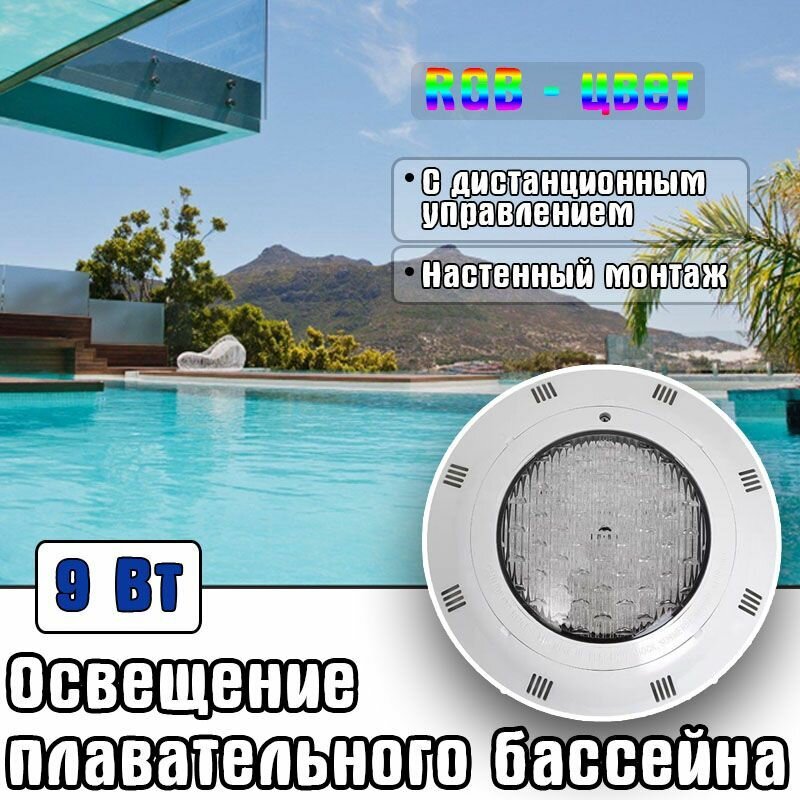 Прожектор пластиковый, подсветка для бассейна.9 Вт
