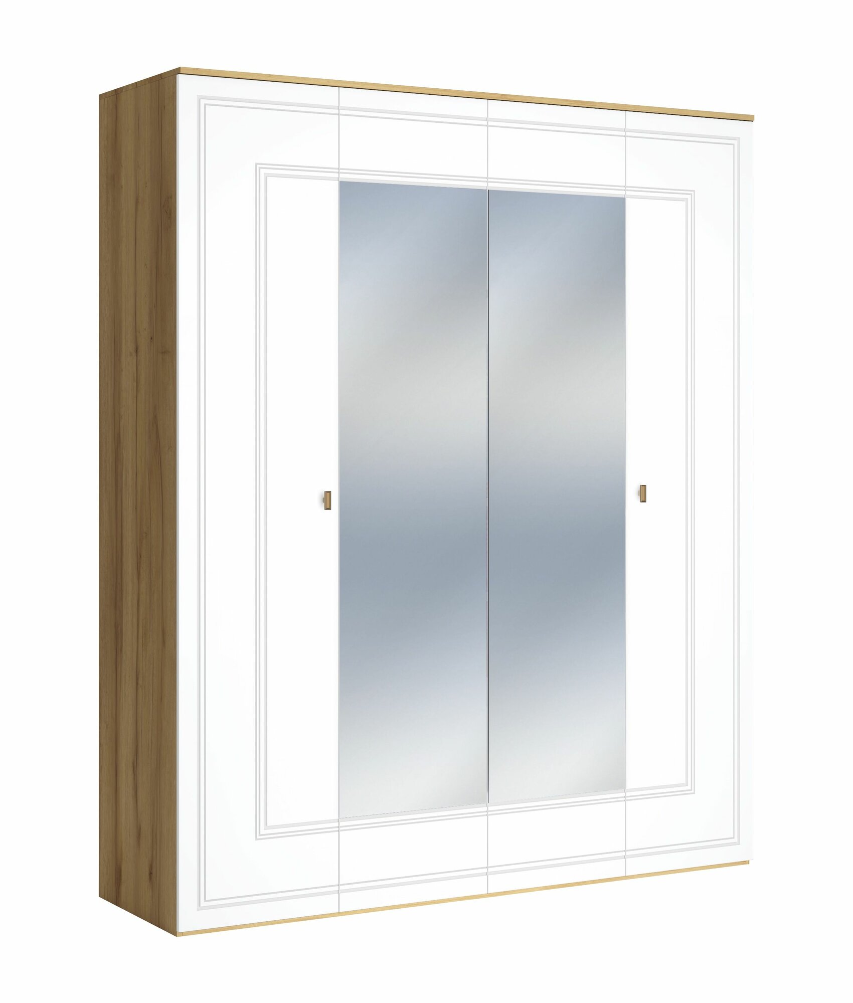 Шкаф Кураж Вега Сапфир, ЛДСП, МДФ, 4 двери, с зеркалом, белый глянец