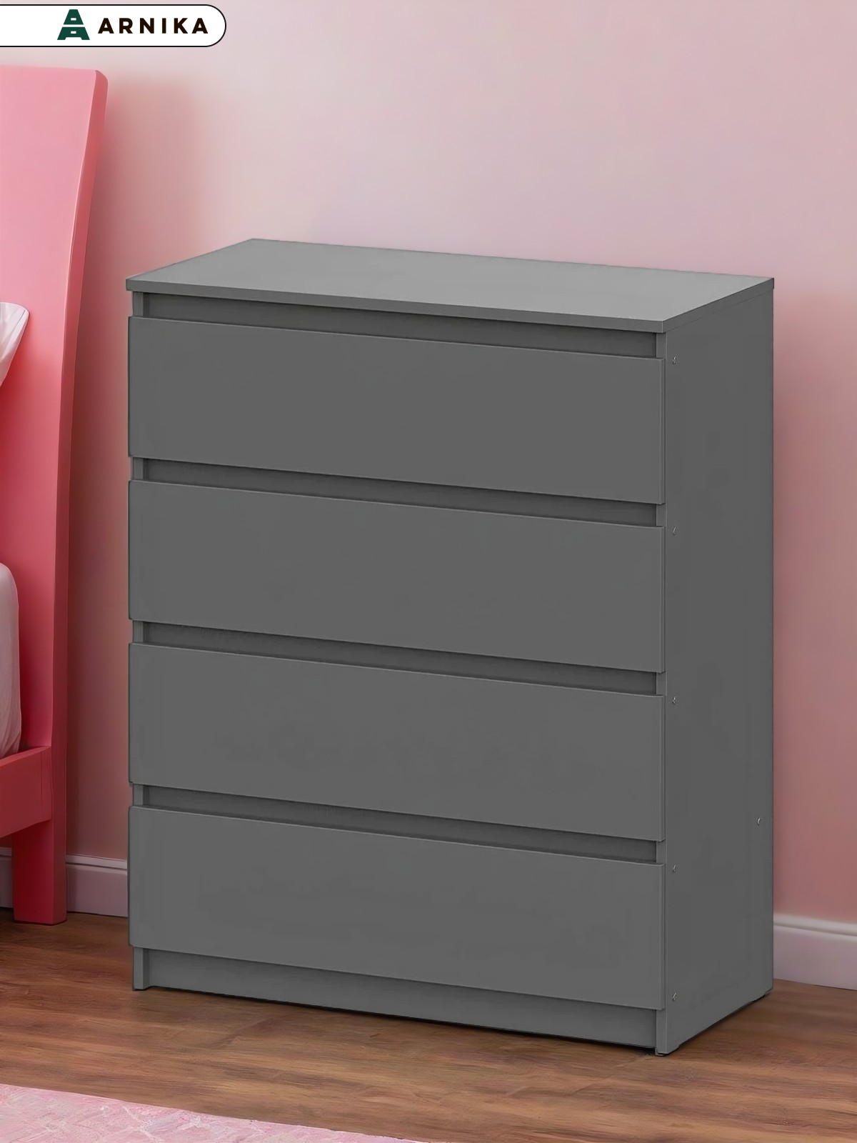 Комод ARNIKA Довер, 4 ящика, роликовые направляющие, серый ЛДСП