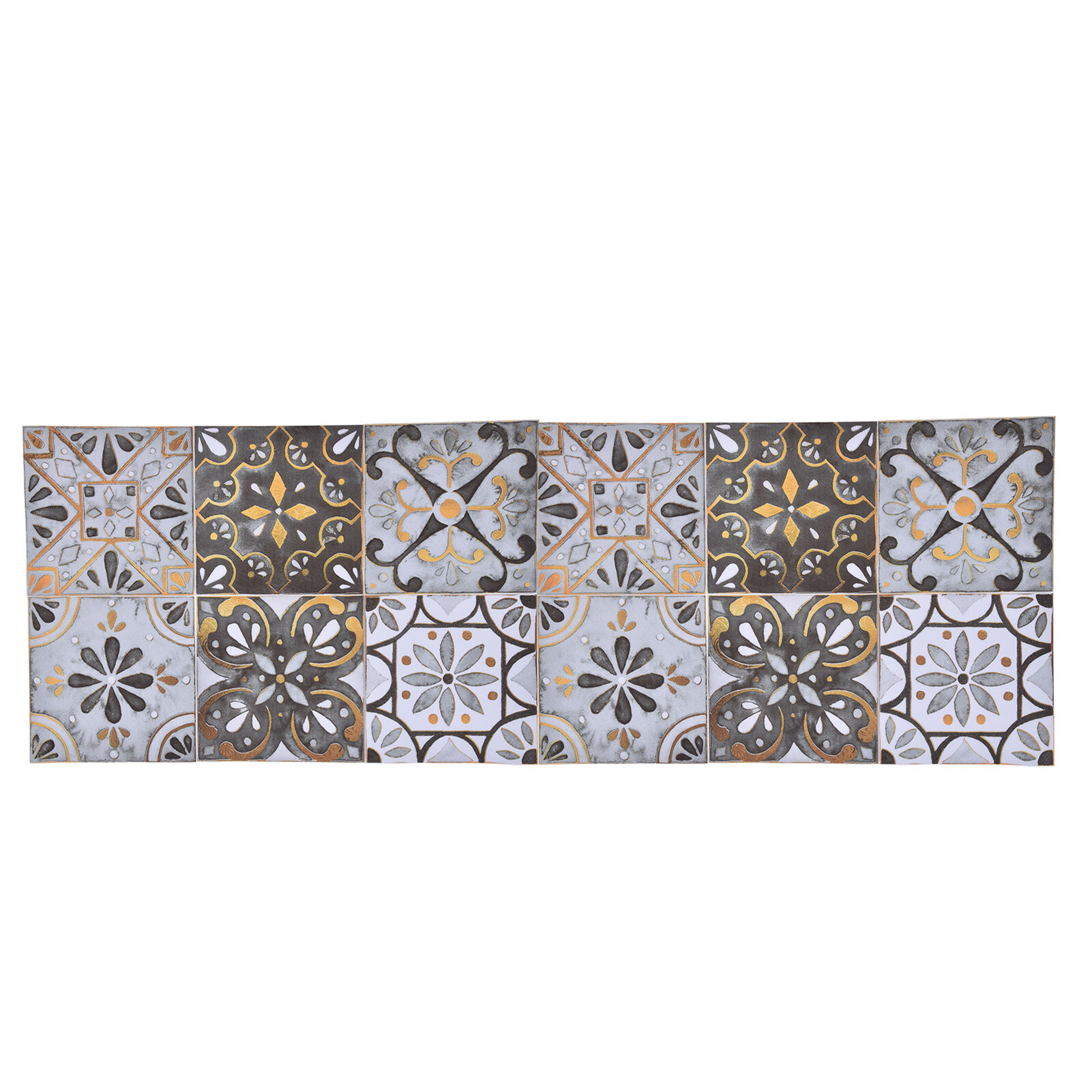 Упаковки наклеек для напольной плитки, самоклеящиеся керамические плитки, декор, водонепроницаемые, в винтажном стиле ретро для кухни, ванной комнаты, светло-серого цвета с позолоченной окантовкой