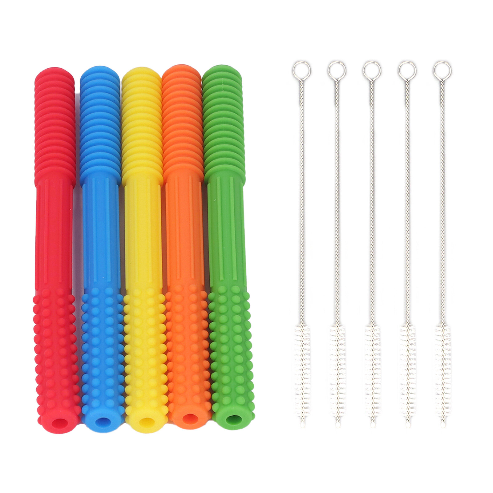 5 штук силиконовых трубочек-прорезывателей для младенцев, устойчивых к укусам, 5 цветов, жевательные трубочки для малышей, мальчиков и девочек.