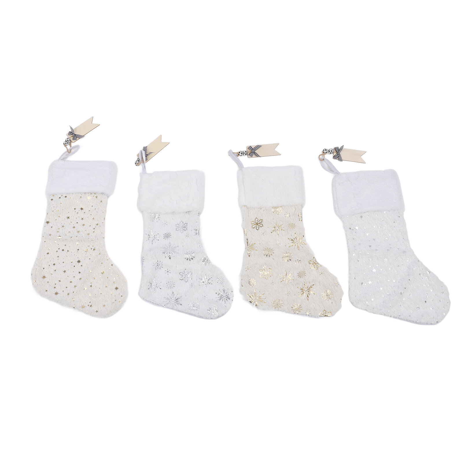 4 шт. Рождественские чулки с рисунком снежинки, технология горячего тиснения, с деревянными бирками для домашнего окна