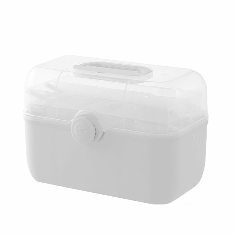 Большой пластиковый многослойный органайзер для хранения лекарств, вместительный, для домашнего аптечки (белый цвет).