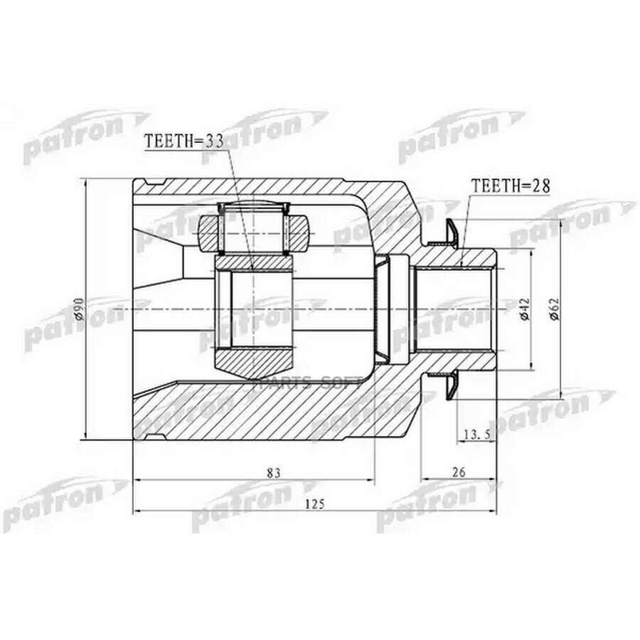 ШРУС внутренний правый 33X42X28 MITSUBISHI OUTLANDER CU 02-06 PATRON PCV1759 | цена за 1 шт