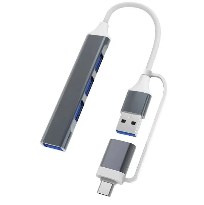 Переходник для смартфона, планшета, Macbook Air/PRO, USB 3.0 хаб 1x4 подключение Type-C и USB