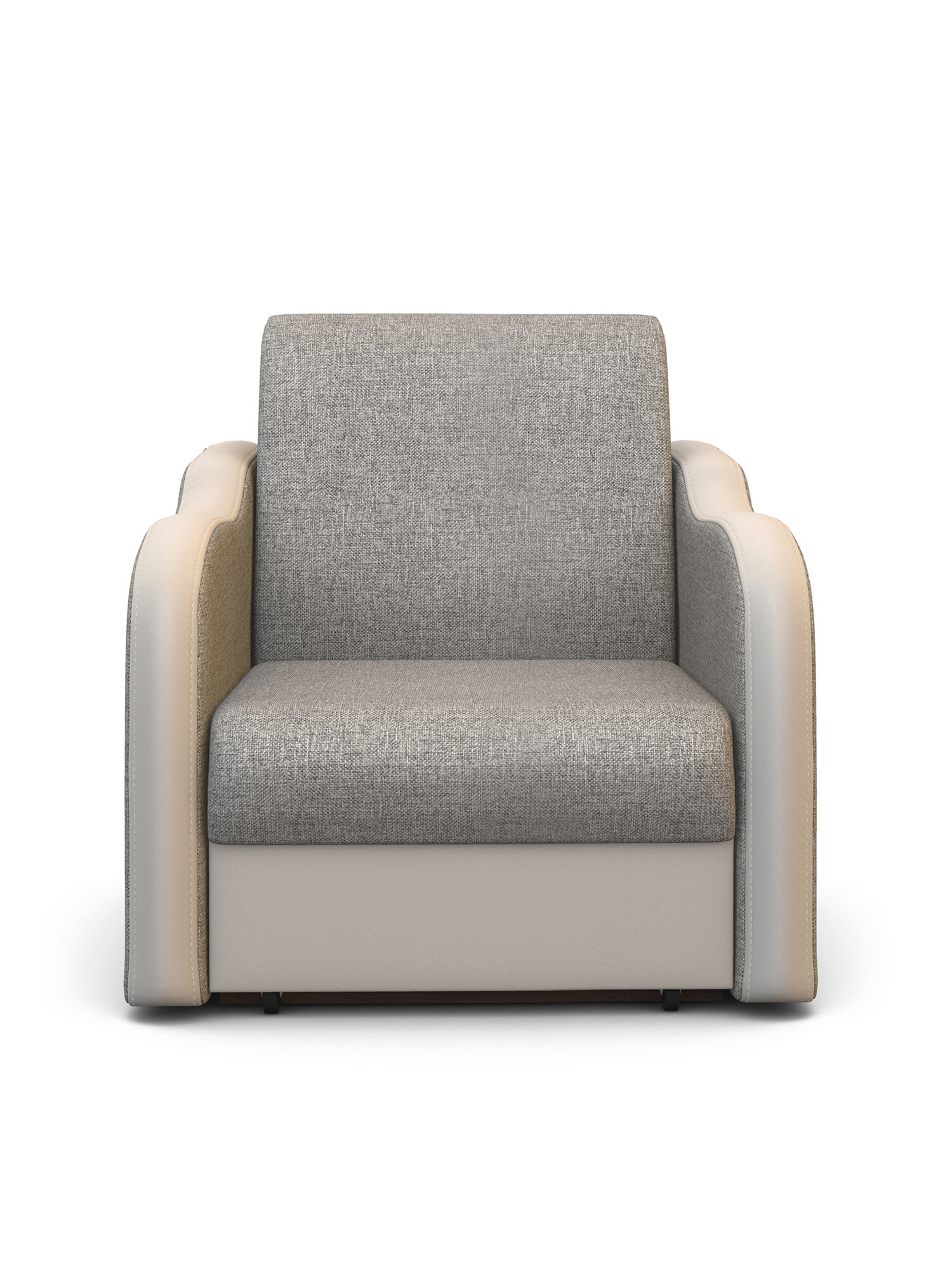 Кресло-кровать Коломбо, спальное место 80х194 см, механизм аккордеон, экокожа бежевый и рогожка светло-серый