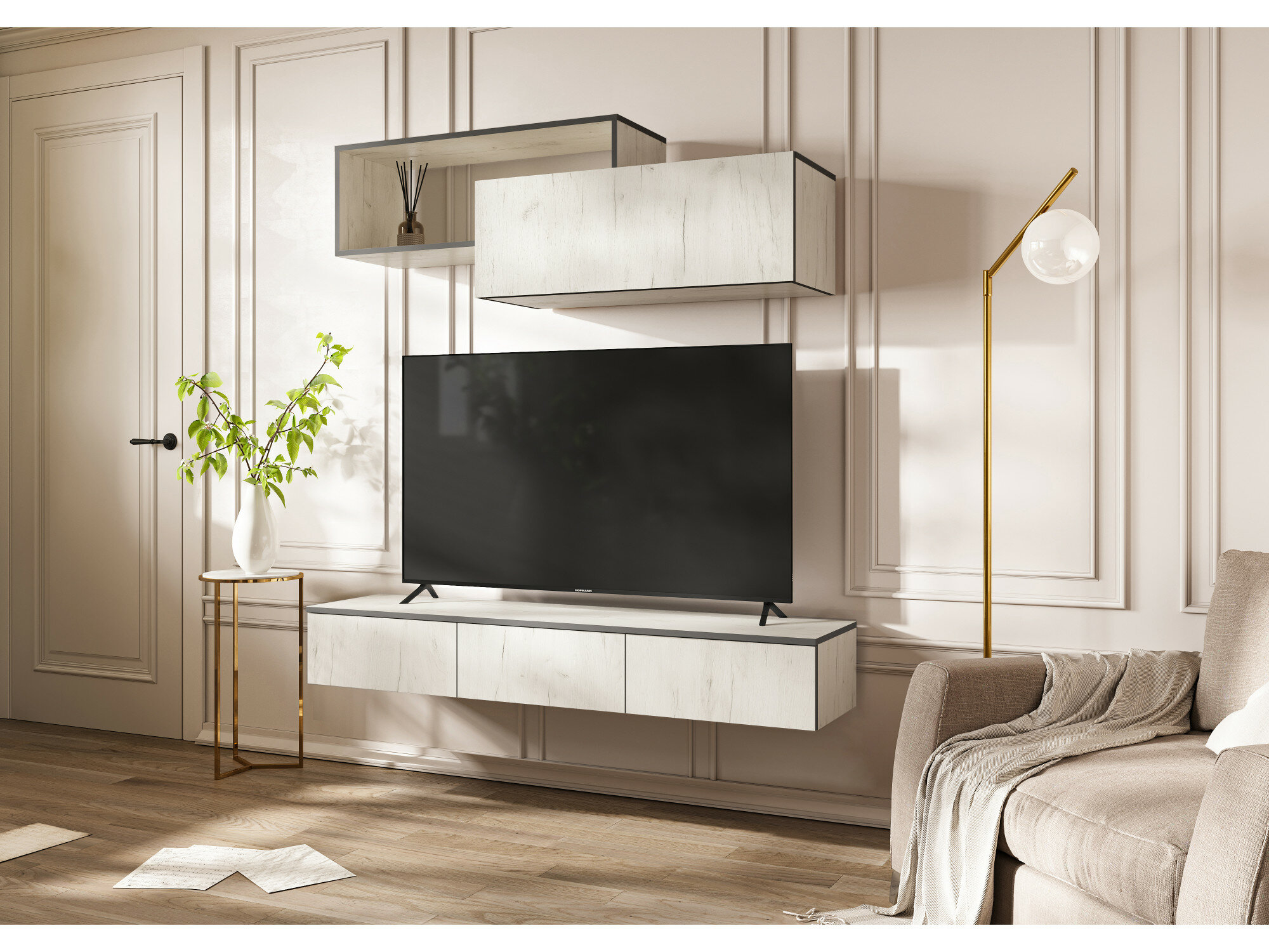 Модульная Гостиная, вариант №2, Дуб крафт белый/Дуб крафт белый