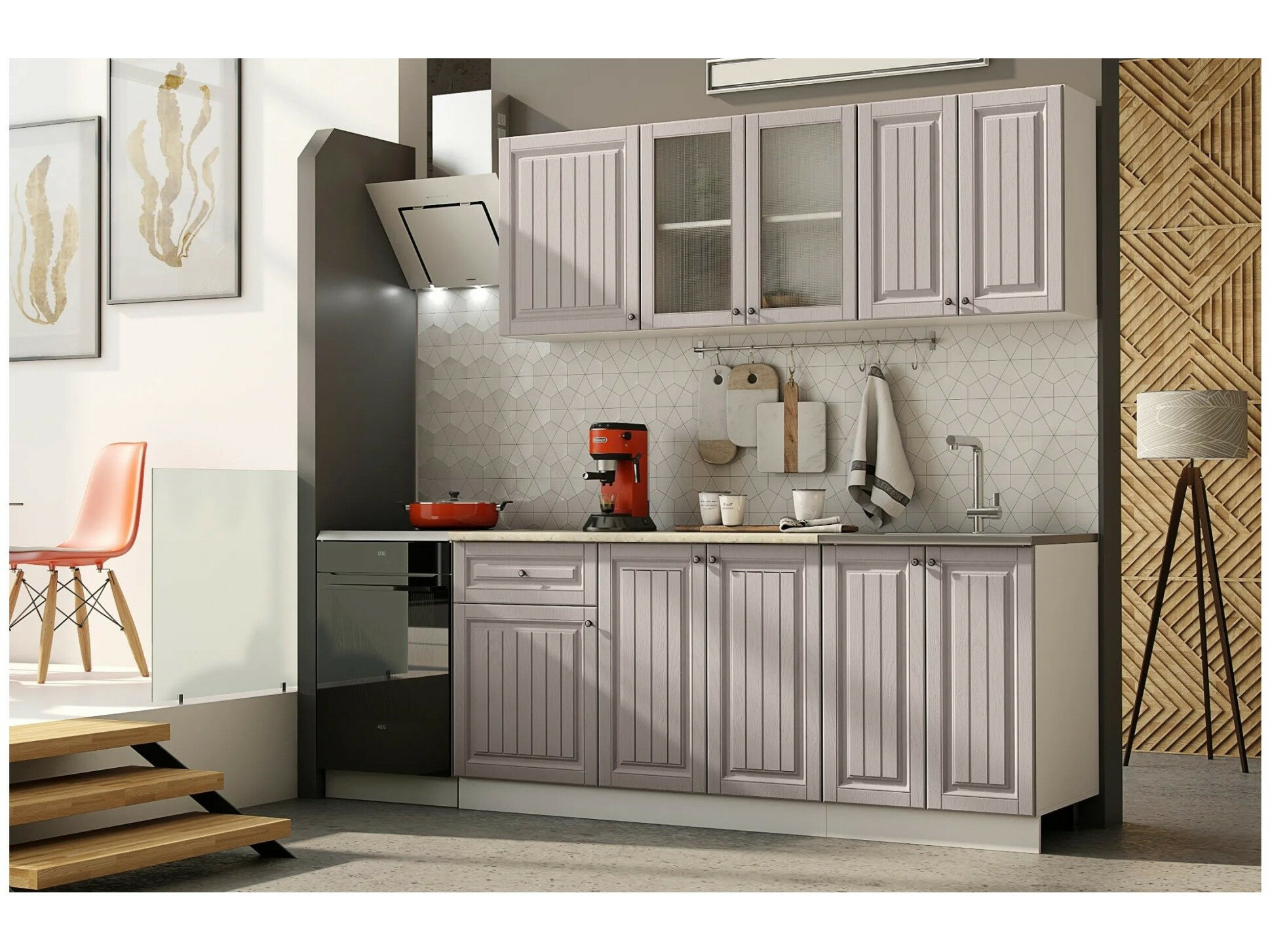 Кухонный гарнитур 1800 в стиле прованс, с МДФ фасадами, Мускат/Белый