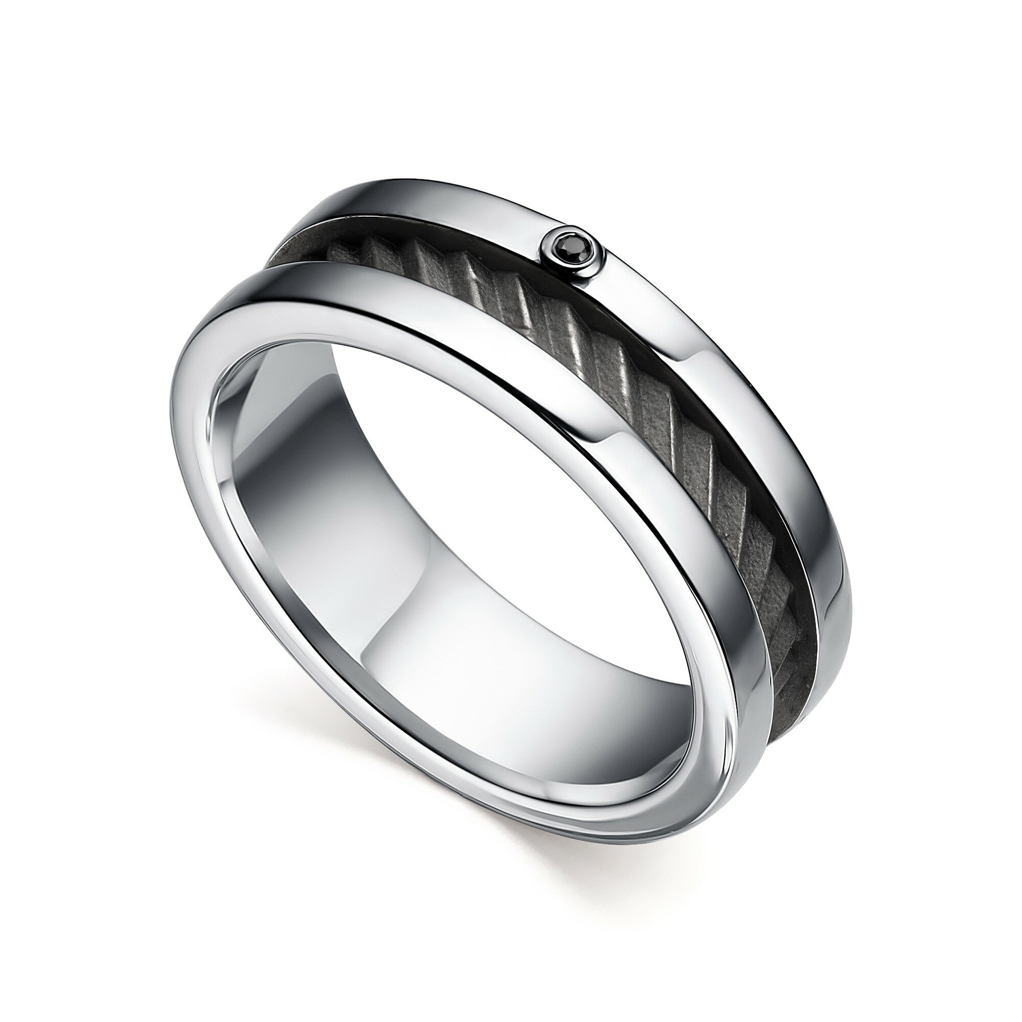 Кольцо широкое, серебро, 925 проба, чернение, бриллиант