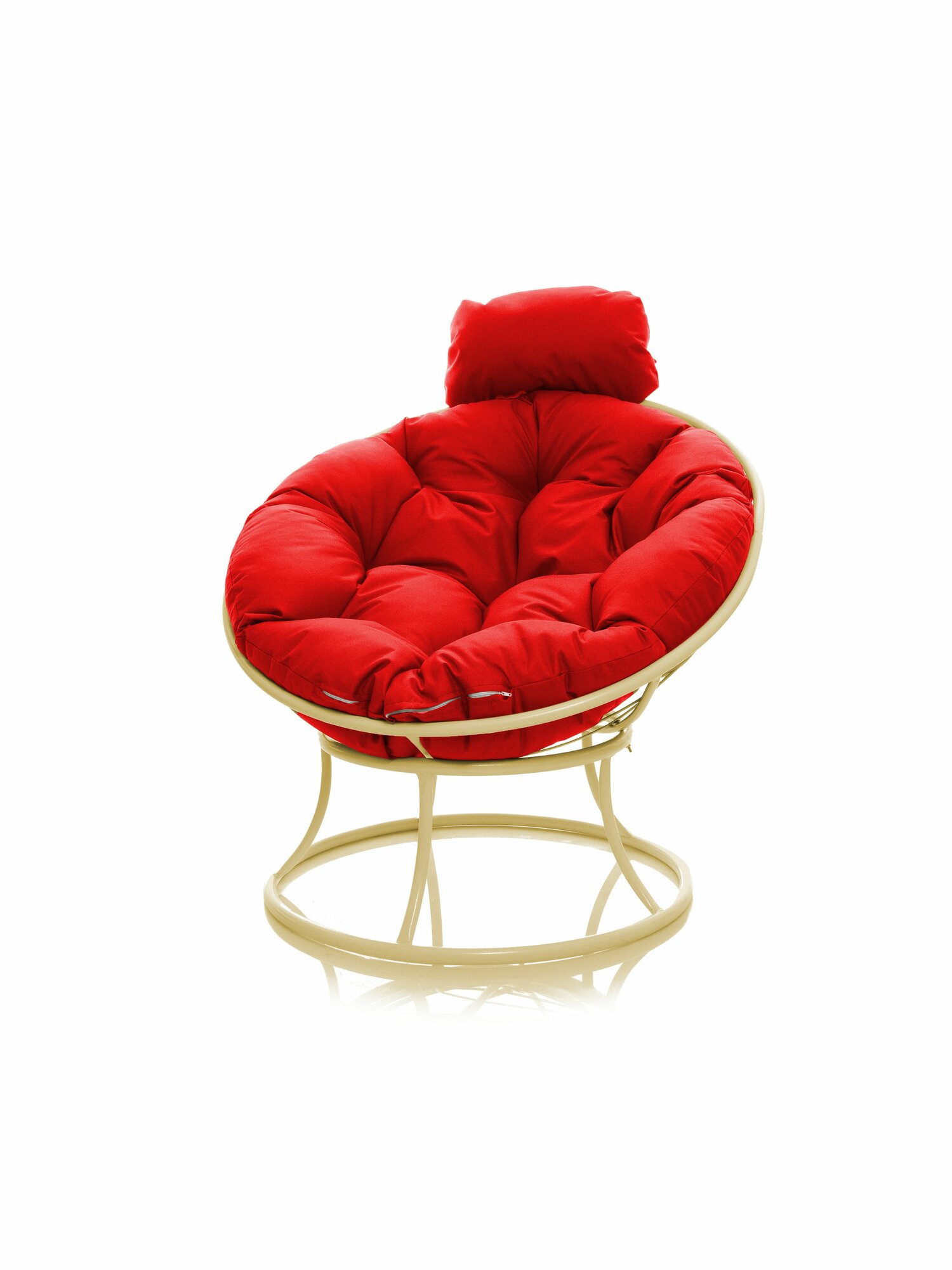 Кресло папасан мини без ротанга бежевое, красная подушка