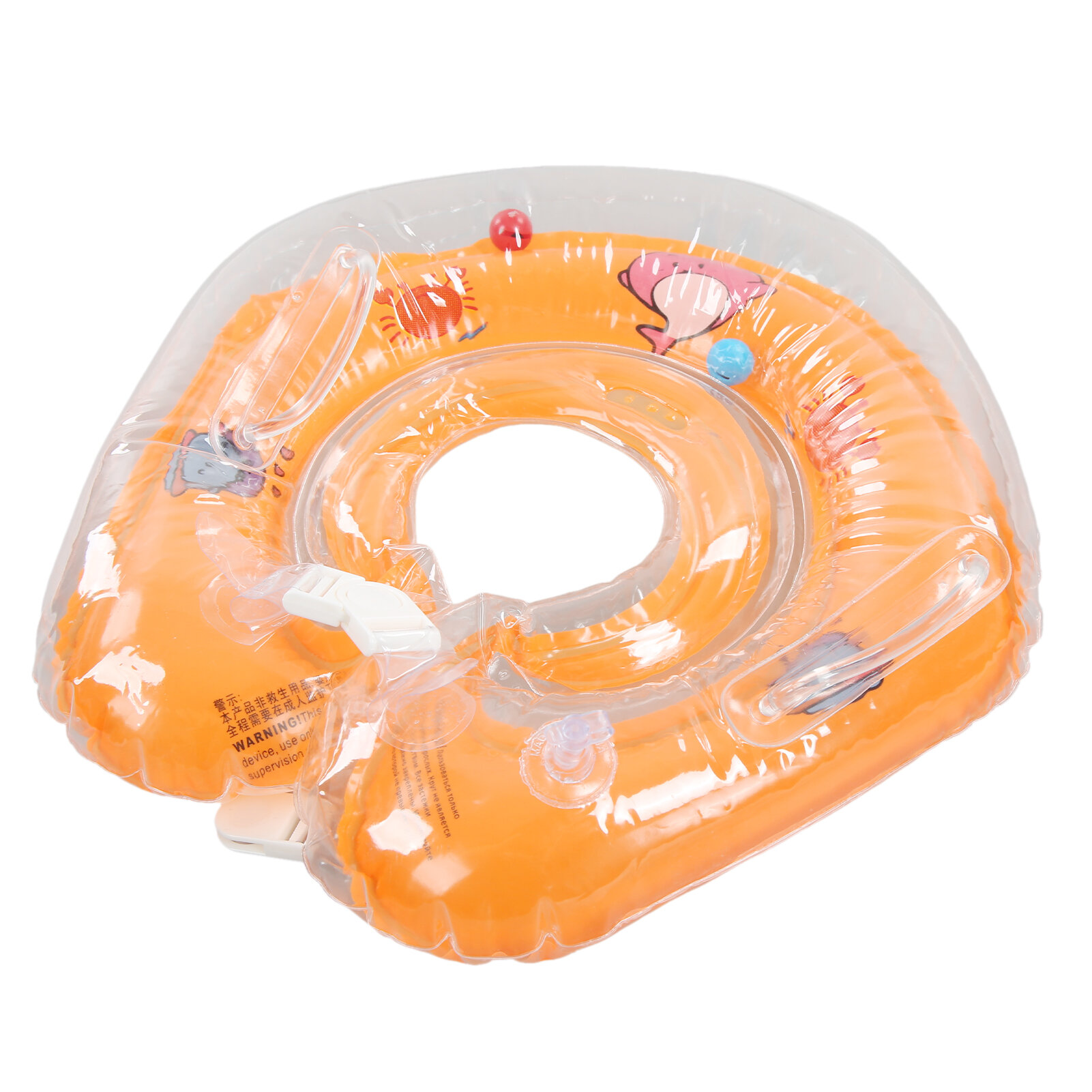 Кольцо для плавания новорожденных и младенцев безопасное регулируемое дельфин надувное оранжевого цвета 1 штука PVC