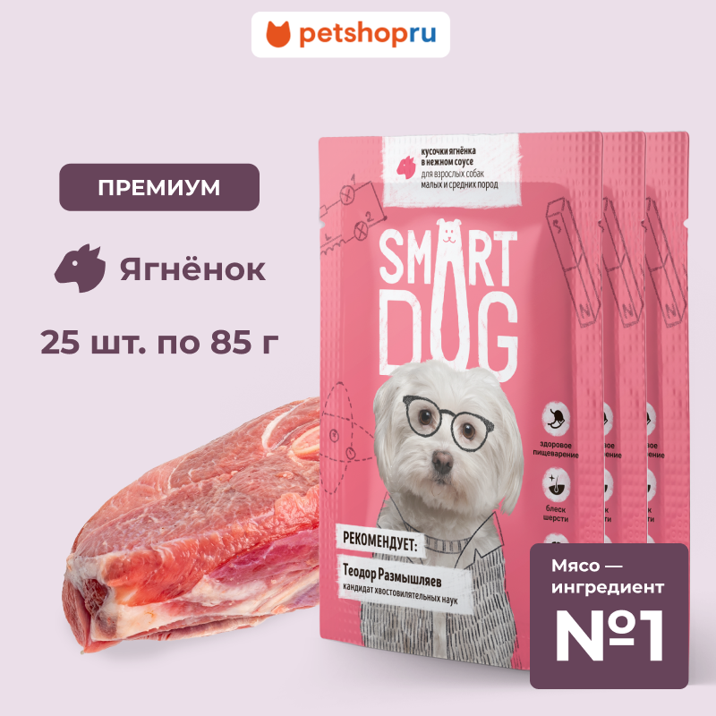 "Упаковка 25 шт" Паучи для взрослых собак малых и средних пород кусочки ягненка в нежном соусе
