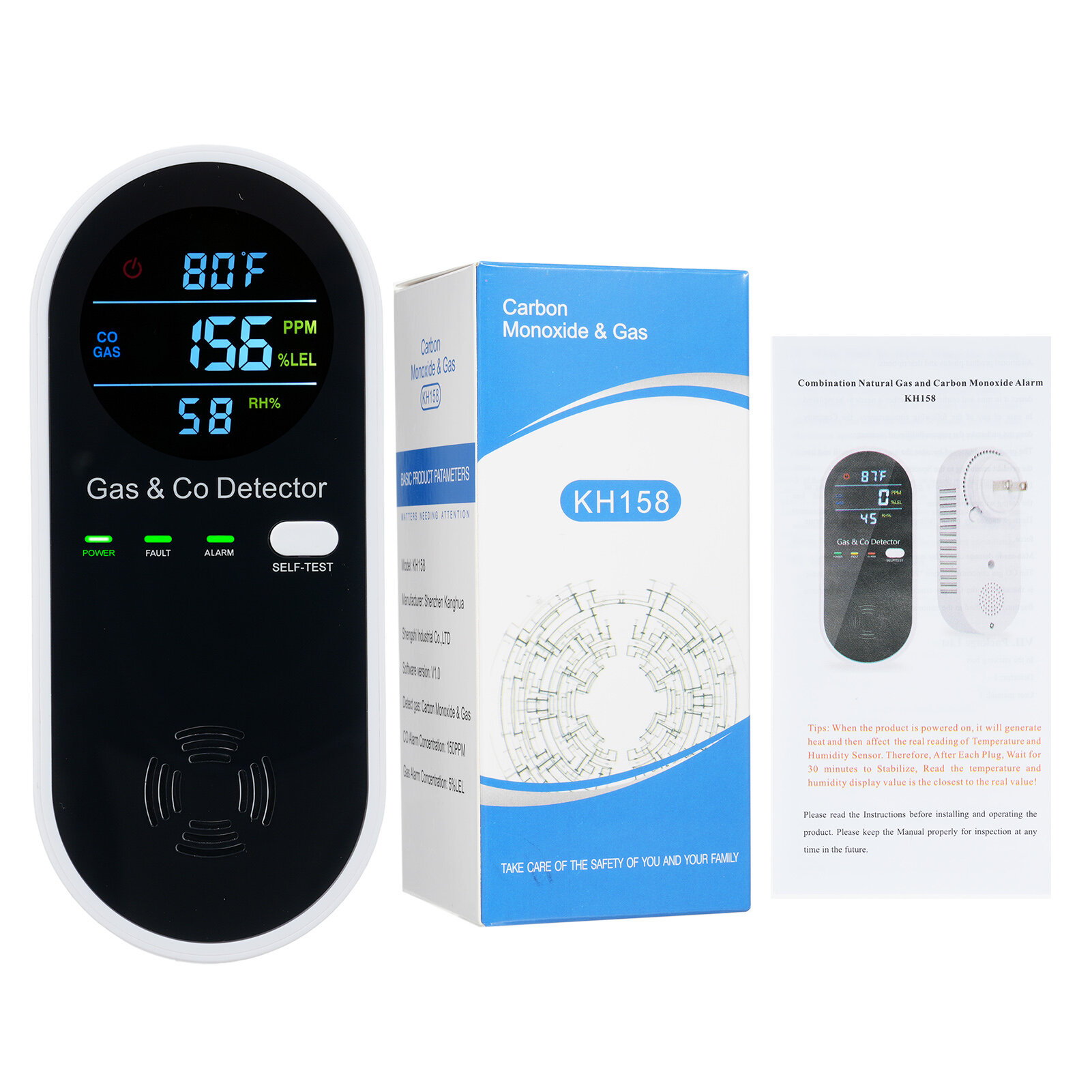 Комбинированный детектор угарного газа и природного газа Подключаемые настенные детекторы CO и природного газа Монитор CO 4 в 1 Сигнализация с ЖК-дисплеем для дома/кухни/отеля/кемпинга/дома на колесах