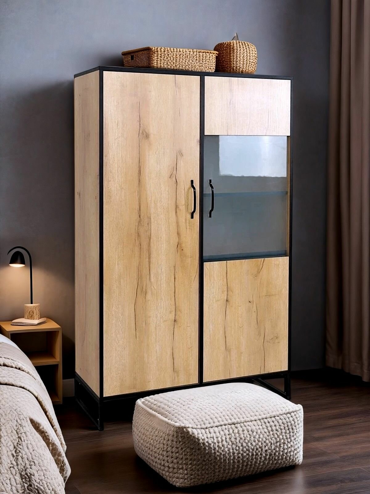 Распашной шкаф для одежды и хранения вещей Виртон 21 Ивару с полками, с доводчиками 100х40х160 см, дуб крафт золотой