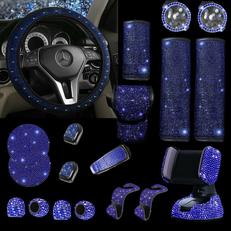 Оплетка на руль 38 см, чехол на руль автомобиля, Универсальный автомобильный набор со стразами,19 шт.