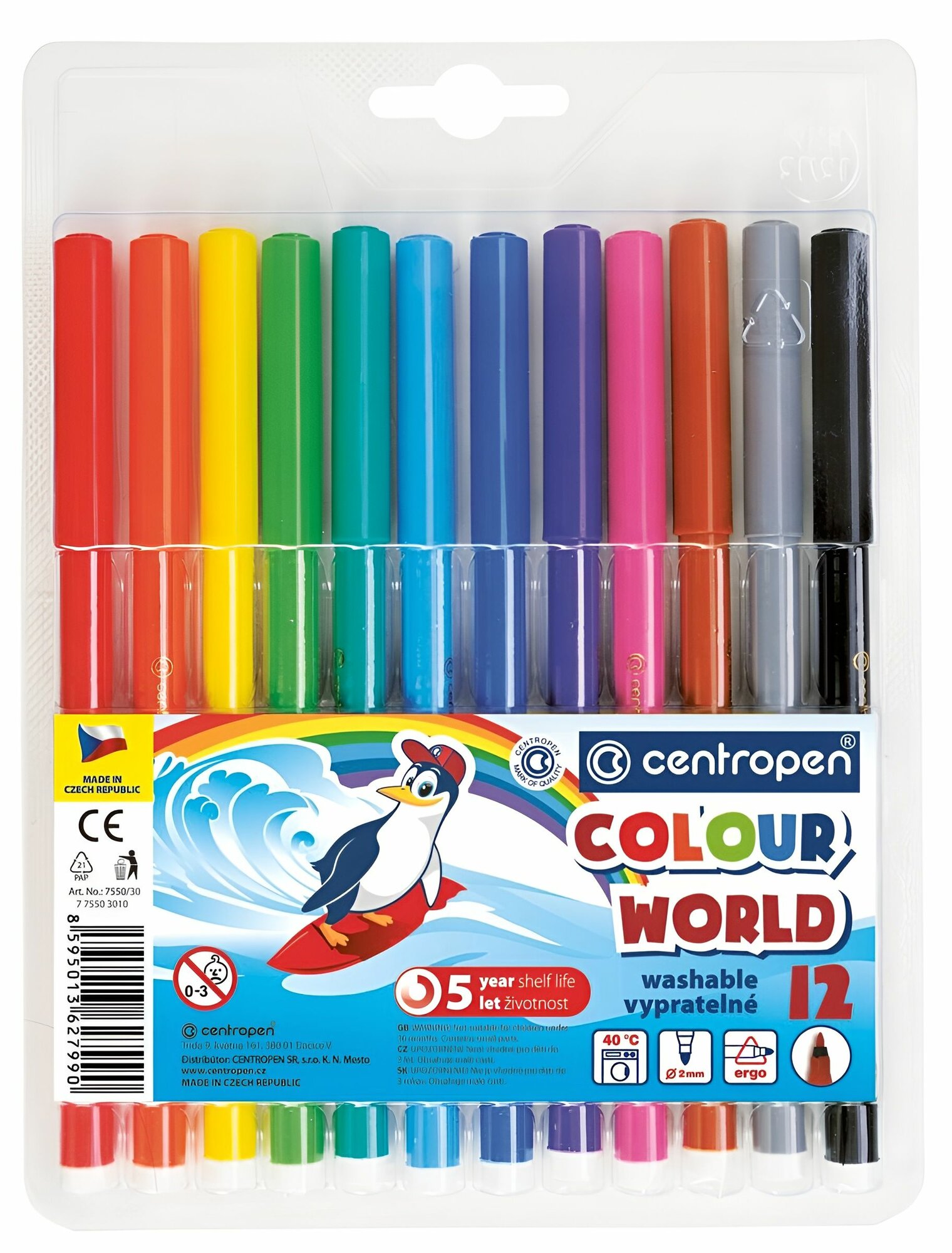 Centropen COLOUR WORLD набор фломастеров для рисования, 12 цветов, 7550/12