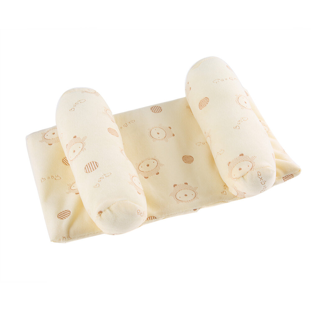 Baby Pillow Anti Roll Cotton Infant Sleep Prevent Flat Head Cushion for Newborn(Yellow)