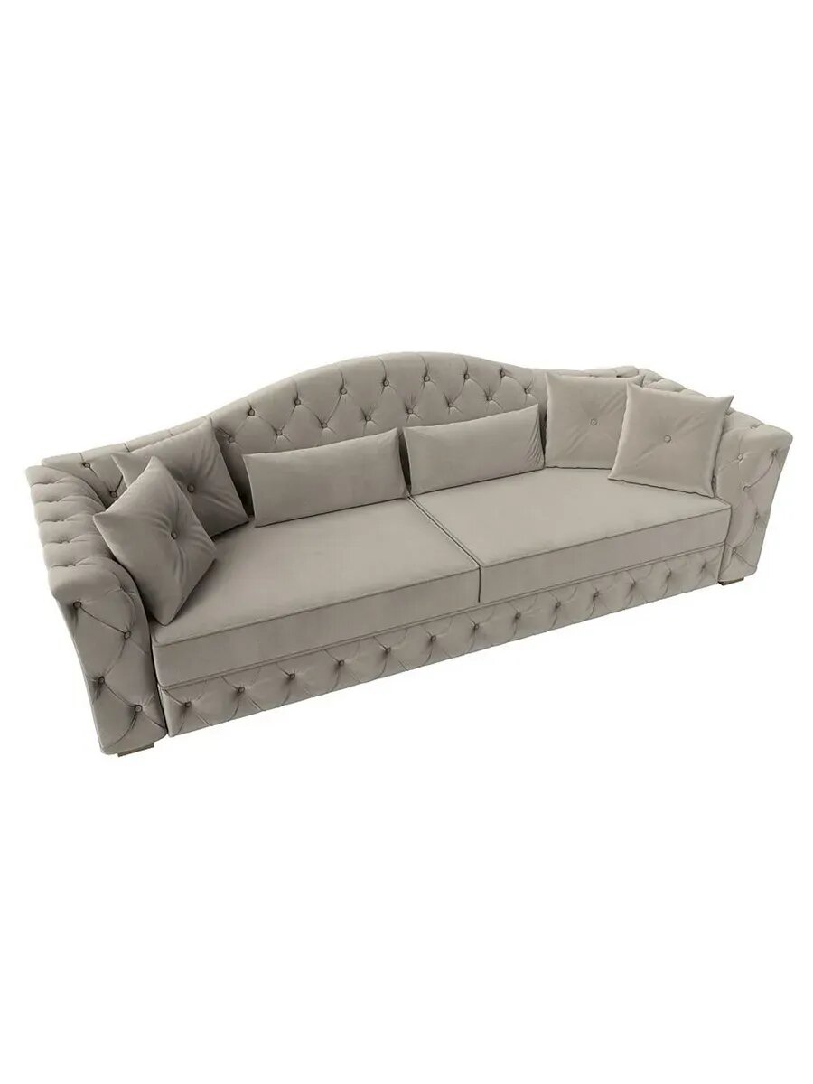 Диван прямой интерьерный Мельбурн на ножках,251х104х98 см, с каретной стяжкой, спальное место 198х140 см, микровельвет бежевый