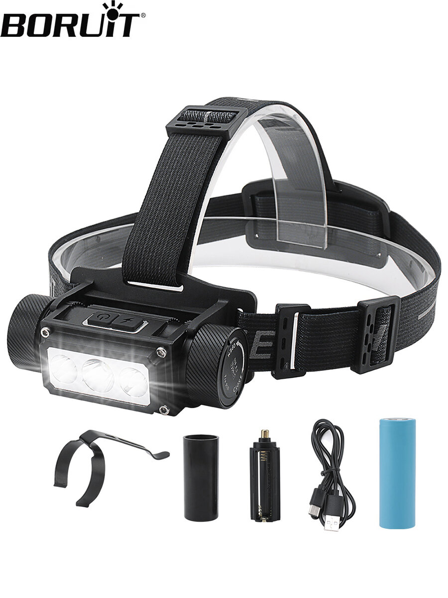 Налобный фонарь BORUIT B39 5000LM с аккумулятором 21700/18650, перезаряжаемая, подходит для рыбалки, кемпинга, аварийных ситуаций на открытом воздухе