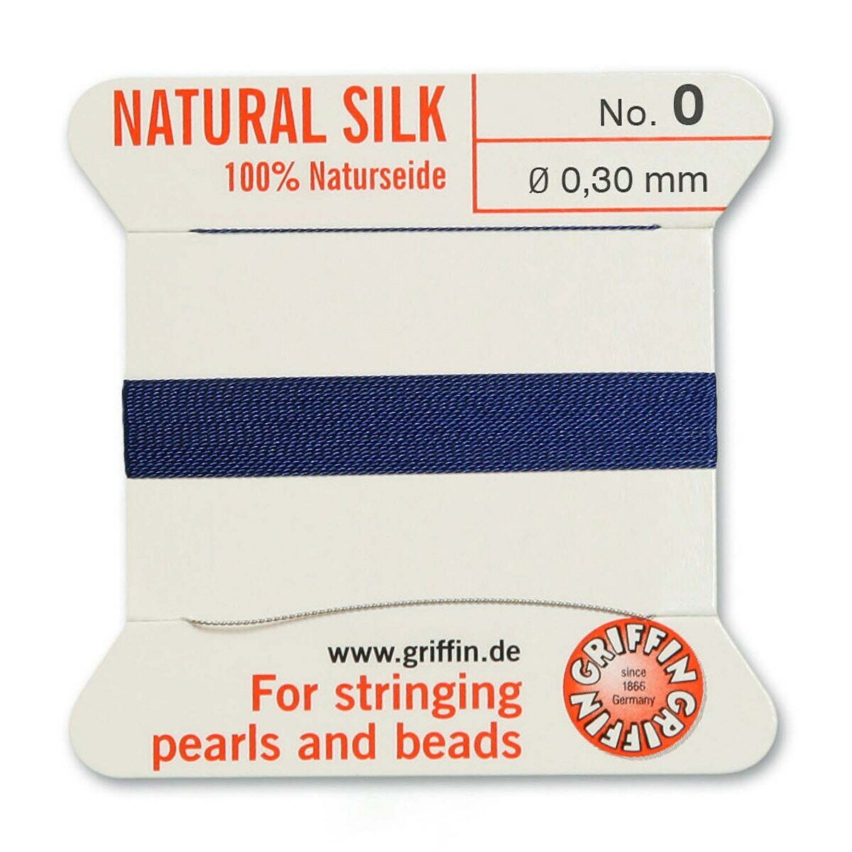 Нить шелковая, Griffin No.0 (0.3мм), синяя, с иглой, моток, 2 метра