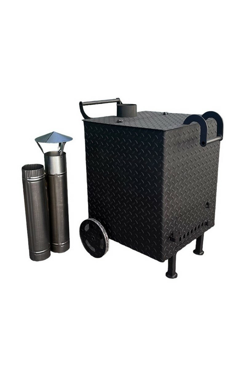 Бочка Для Сжигания Мусора 150Л Квадратная - Усиленная Сталь 3Мм С Дымоходом И Колесами