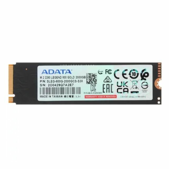 2 ТБ SSD M.2 накопитель ADATA LEGEND 800 GOLD (SLEG-800G-2000GCS-S38) - PCI-E 4.0, чтение - 3500 Мбайт/с, запись - 2800 Мбайт/с, 3D NAND