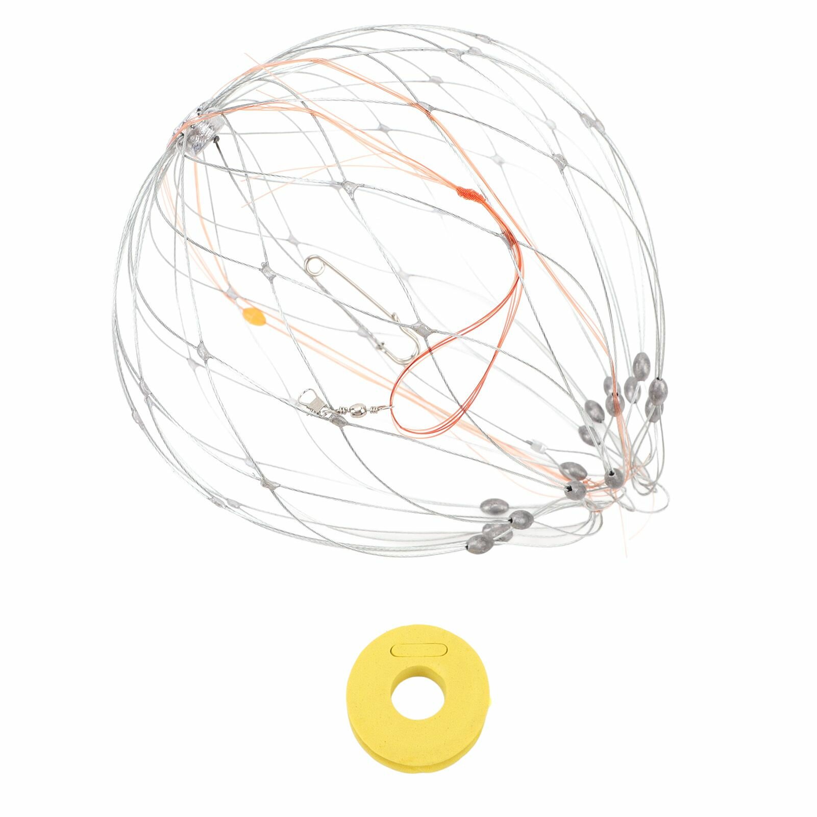 Клетка-ловушка для ловли крабов из нержавеющей стали 52 см с 20 стальными прутьями, автоматическое открывание и закрывание, портативные складные рыболовные принадлежности