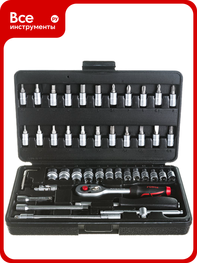 Набор инструмента с 6-ти гранными головками FORCE 1/4 46 предметов 2462, пластиковая
