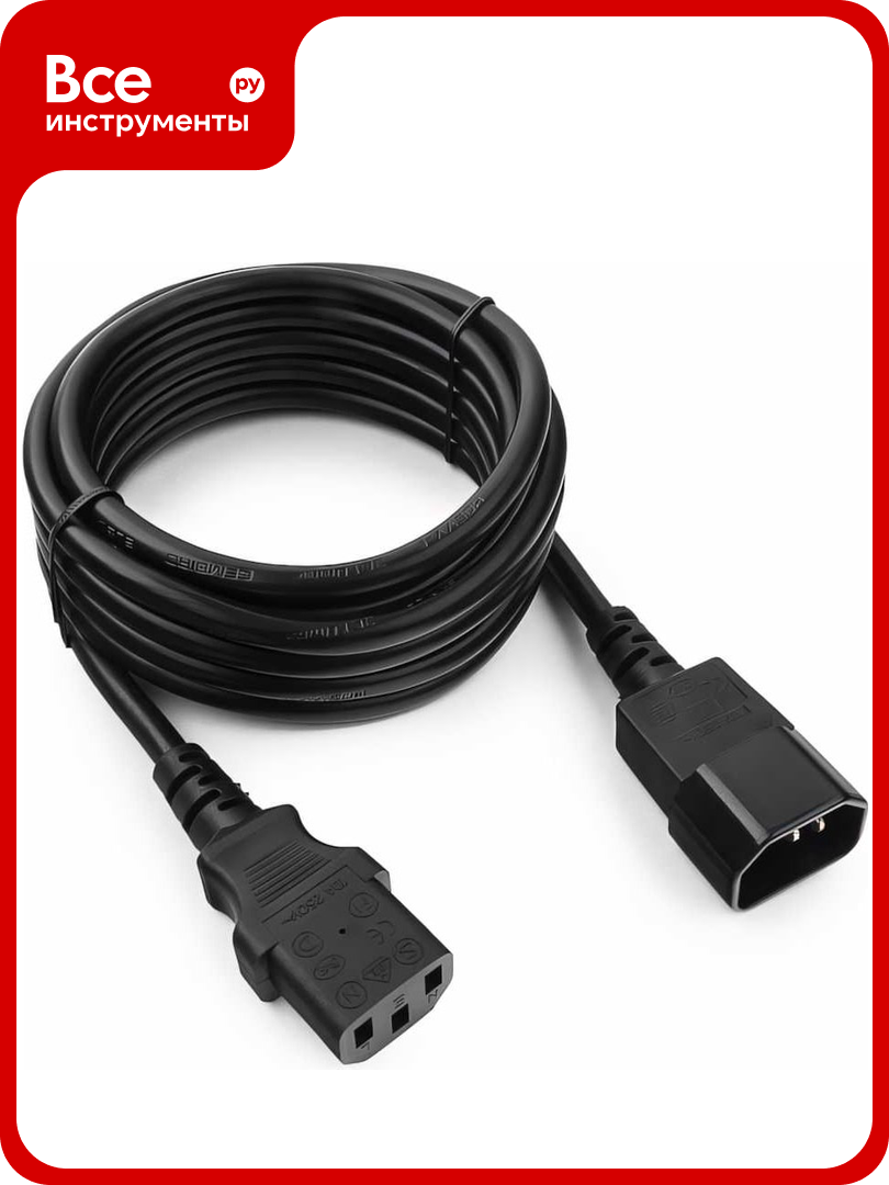 Кабель питания Cablexpert, системный блок-монитор, 3м, C13-C14, 3x1кв. мм, черный, PC-189-1-3M, 3 м