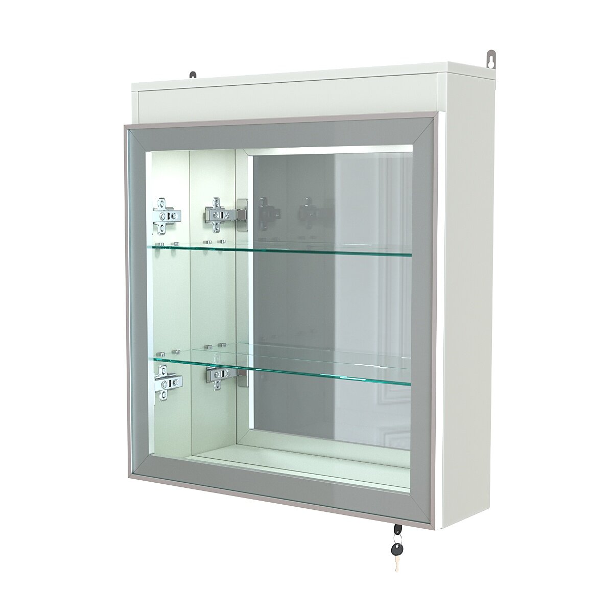 Витрина настенная №1-4А с подсветкой и зеркалом серии Collecto, Белый. Производитель товара - компания ТОБ.