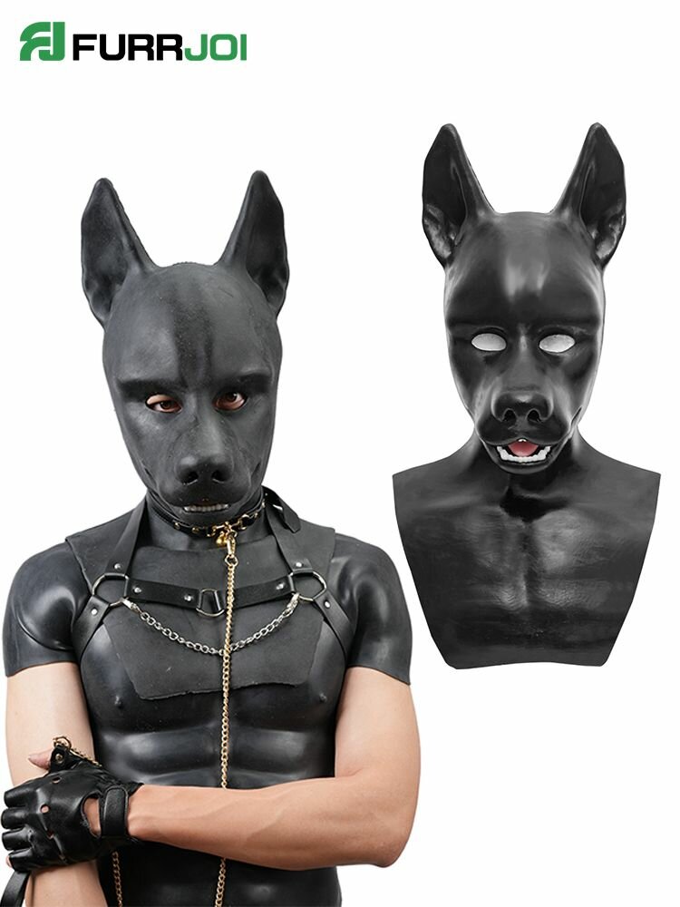 Furrjoi Силиконовая черная маска для головы собаки реалистичный костюм