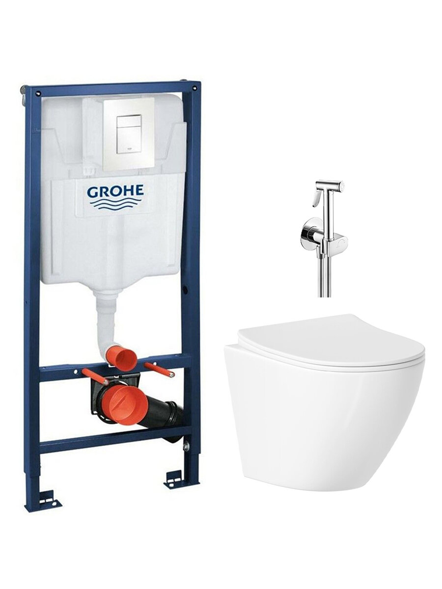 Инсталляция с унитазом и гигиеническим душем комплект: унитаз Helmken 35490101, сиденье, инсталляция Grohe, гиг. душ