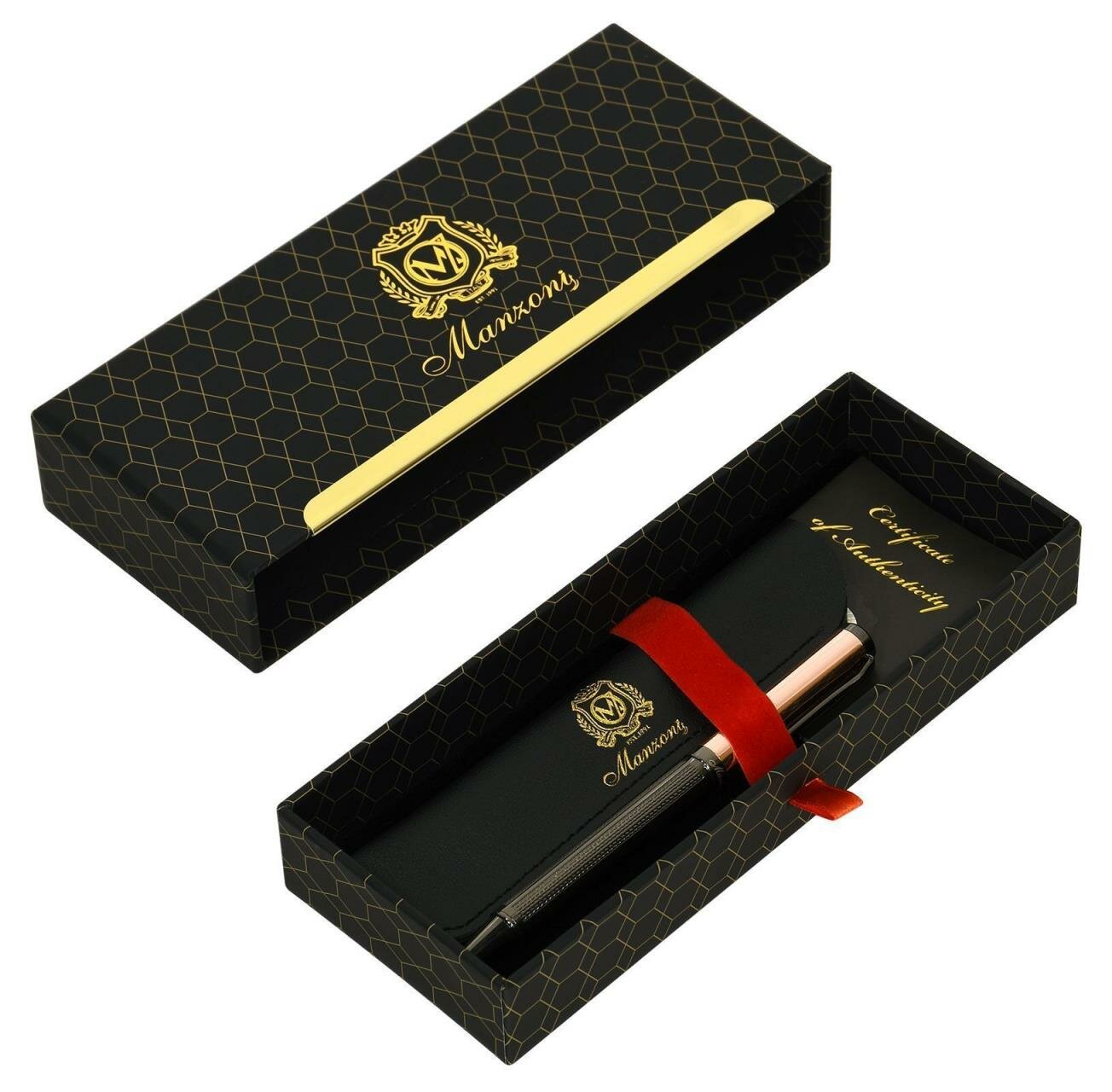 Ручка 1 шт шариковая Manzoni Panteon синяя 1 мм, розовое золото