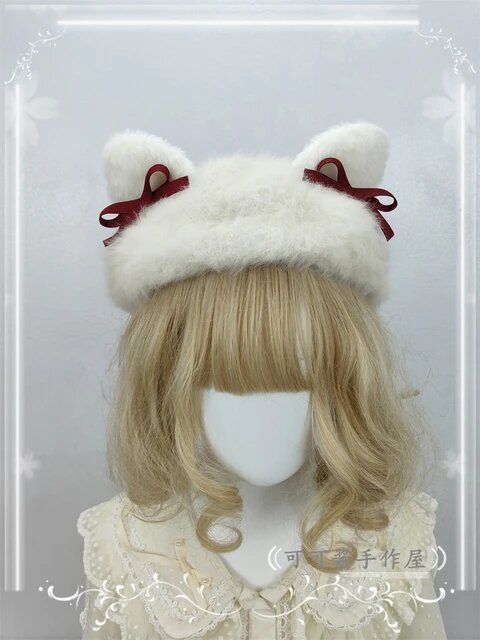 Оригинальный дизайн, милая шляпа сестры в стиле Лолиты, плюшевые медвежьи уши, берет с кошачьими ушками, осенне-зимний берет из кроличьего меха