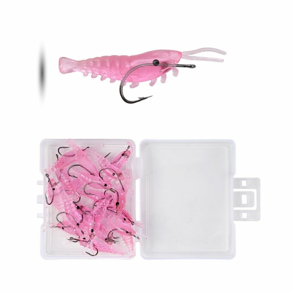Приманка Луя, Мягкие креветки 3 см с крючком, розовые, 1 набор 20 штук