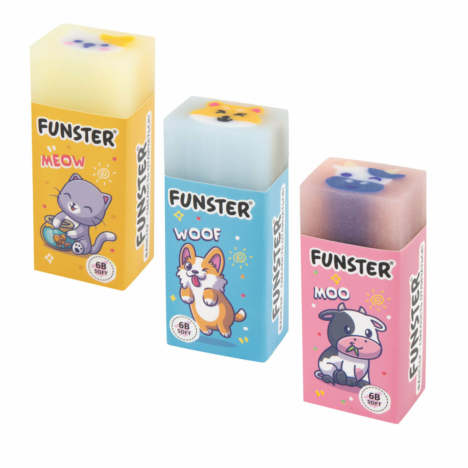 Упаковка 48 шт. Ластик FUNSTER (фанстер) "PETS", 50х21х16 мм, прямоугольный, картонный держатель, экологичный ПВХ, ассорти, 272725