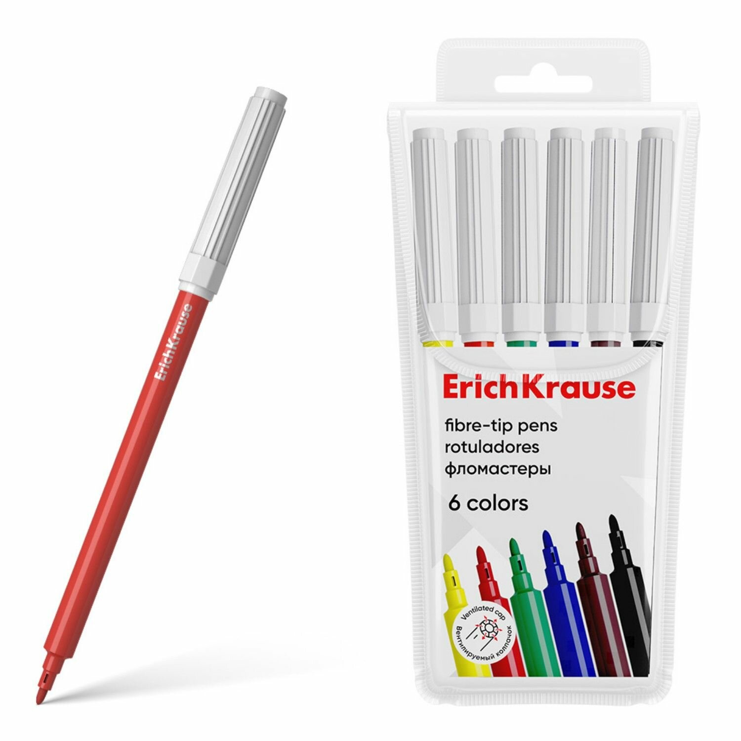 Фломастеры 6цв "Erich Krause. Basic", вент. колпачок, блистер