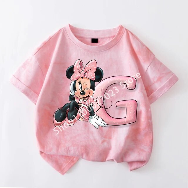 Футболка с короткими рукавами и принтом букв Минни Маус для мальчиков и девочек Диснея в стиле тай-дай. Футболка с круглым вырезом. Милые подарки для детей.