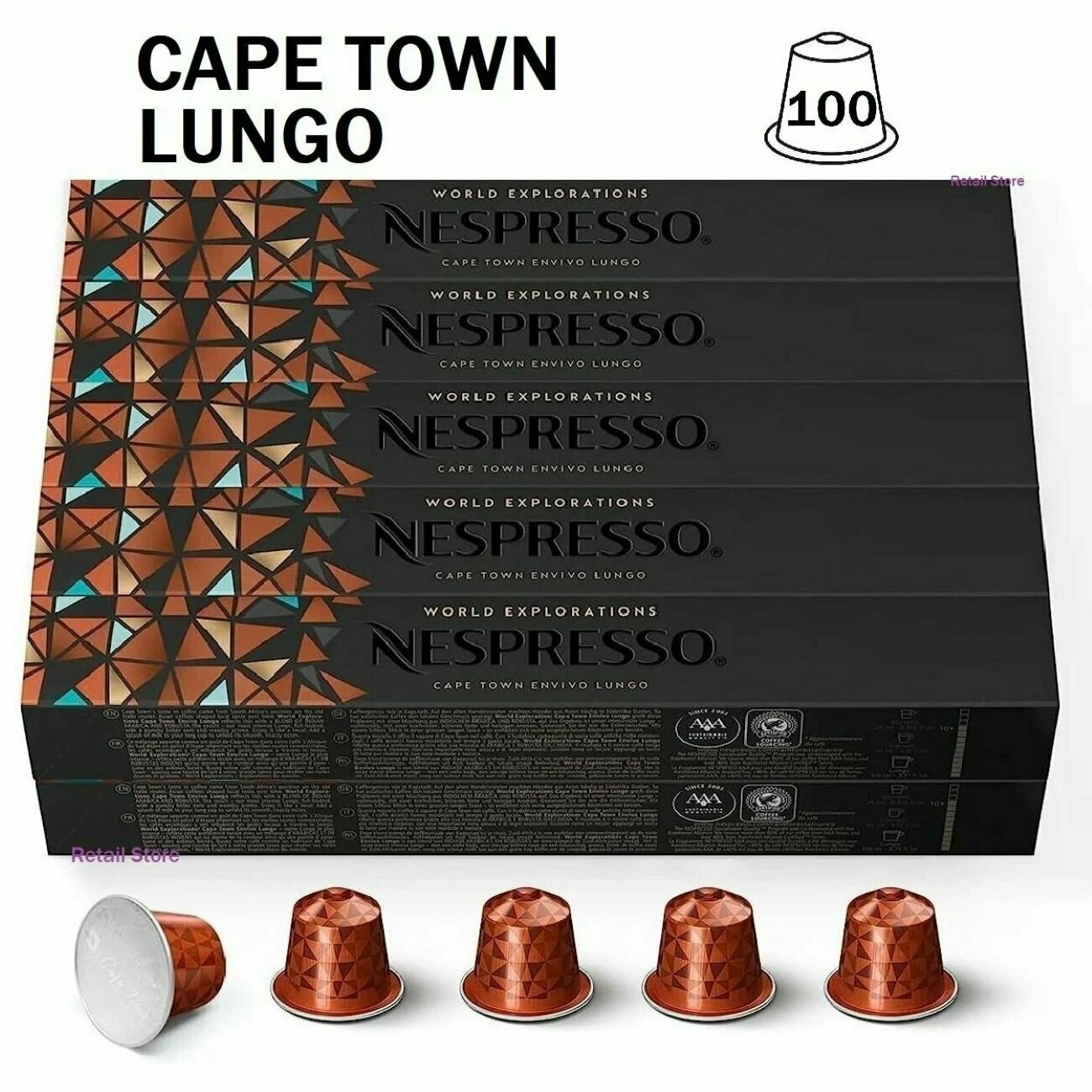 Набор капсульного кофе Nespresso Cape Town Lungo, 10 упаковок, (100 капсул)