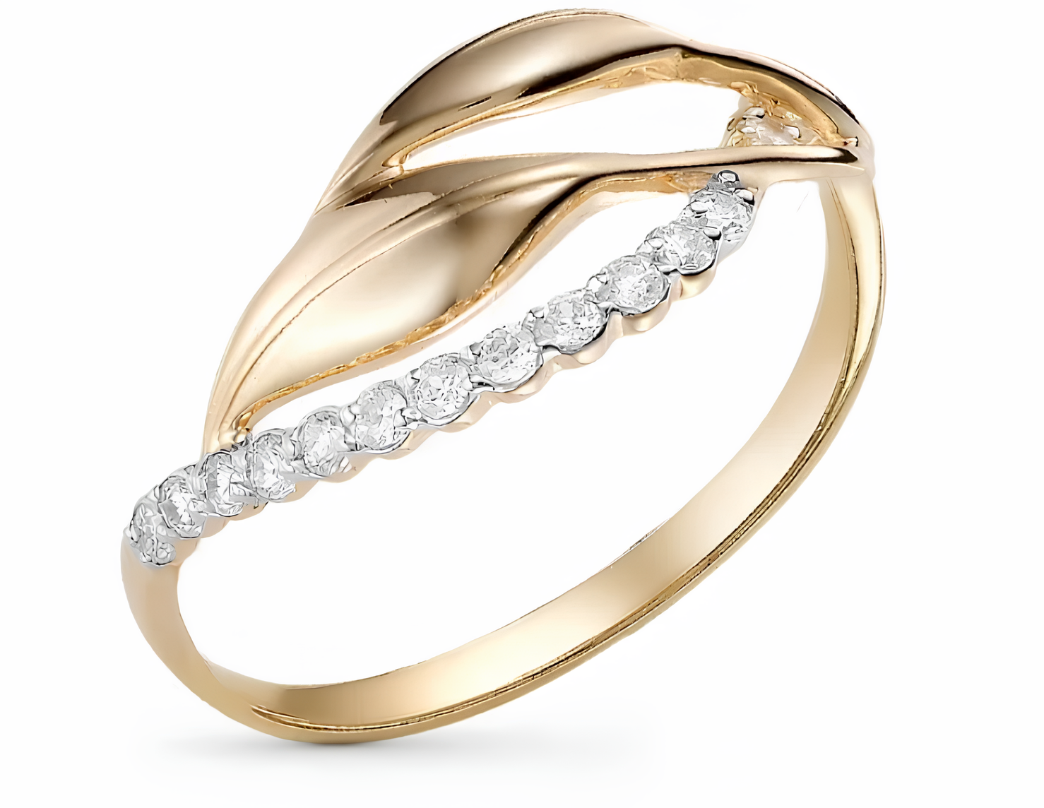 Кольцо дорожка, тонкое, красное золото, 585 проба, фианит