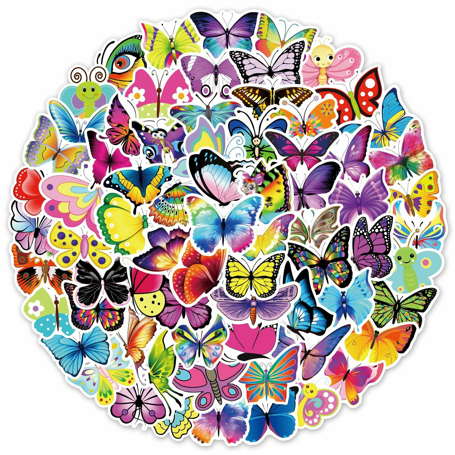 Набор из 100 милых наклеек с бабочками, красочные виниловые наклейки с мультяшным рисунком для ноутбука, блокнота, гитары, бутылки с водой, альбома, чемодана – водонепроницаемые и съемные наклейки в виде насекомых для детей и подростков.